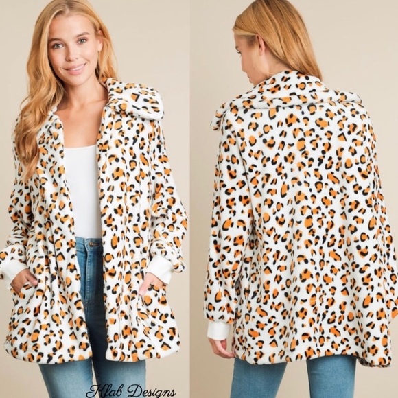 KFab Designs | Jackets & Coats | C82 New Faux Fur Leopard Print Cuffed ...
